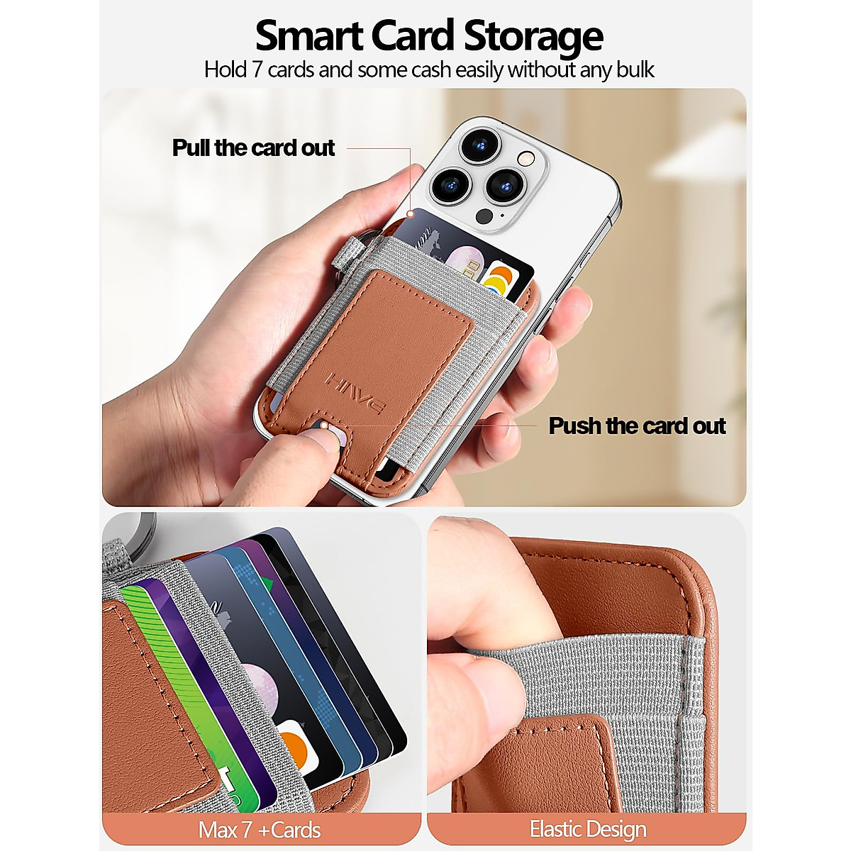 New-Upgrade Magnetic Card Wallet Holder for Apple Magsafe, Magnetic Magsafe Leather Wallet for iPhone 14/13/12 Magsafe, Mag-Safe Wallet for Back of iPhone 14 iPhone 13/12 Series, Fits 7 Cards, Brown