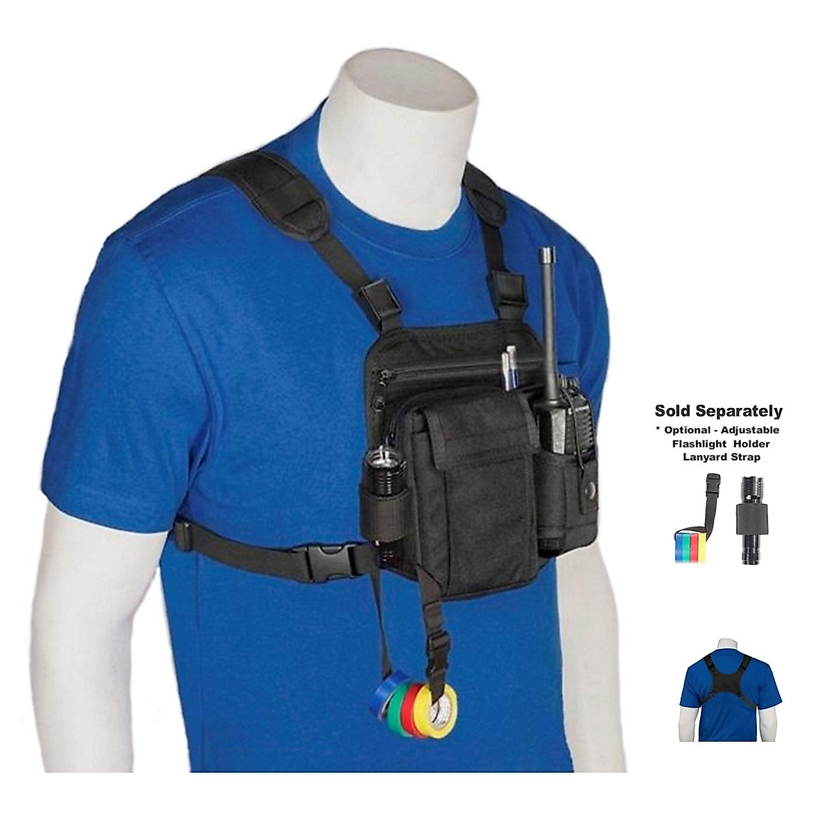 RCH-601 Radio Chest Harness Shoulder Radio Holster Chest Pack with Adjustable Radio Pouch That Will Adjust to fit a Radio from 4-3/4" up to 9" Tall Radio. Made in USA by Holsterguy