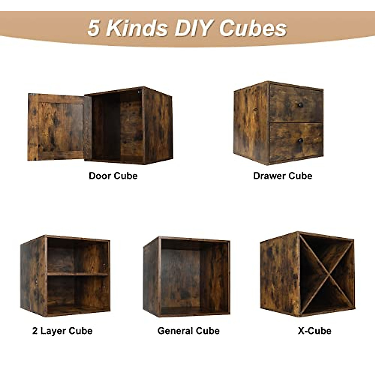 TQVAI DIY Cube Storage Organizer, Wooden Stackable Cubes Bin for Bedroom, Home and Office, 15.67W x 15.67D x 15.67H, General Cube