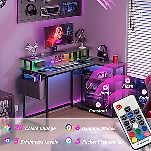 Mr IRONSTONE L Shaped Desk with Power Outlets & LED Lights, Computer Desk with Long Monitor Stand, 47 Inch Office Desk, Corner Desk for Small Space, Home Office Desk, Black Oak