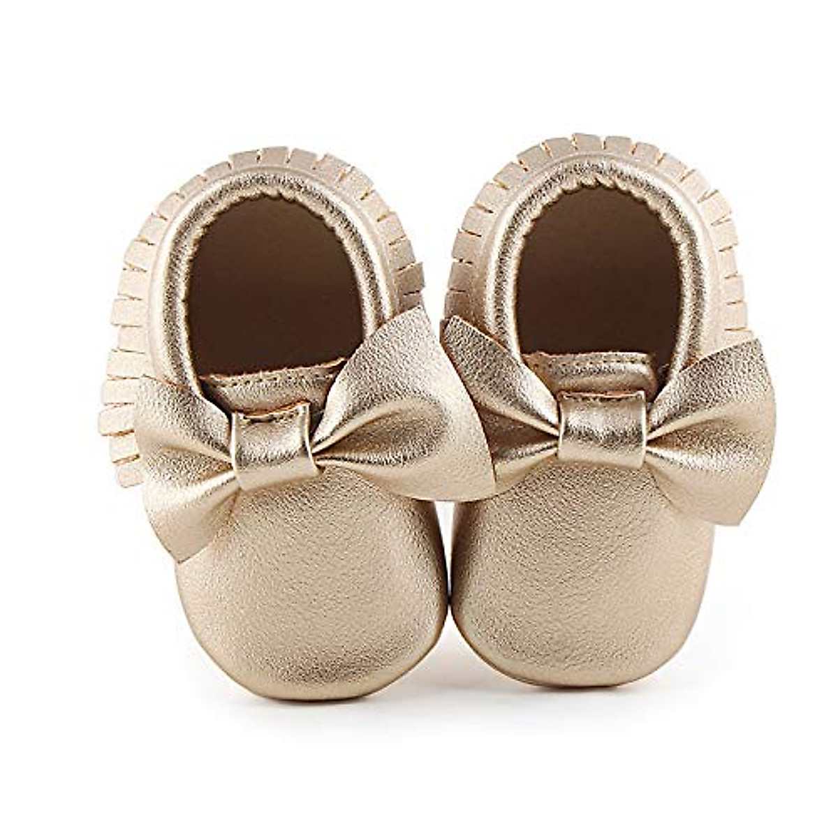OOSAKU Infant Tolddler Baby Soft Sole PU Leathe Bowknots Shoes (6-12 Months, Gold)