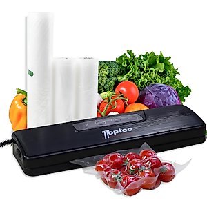 Toptoo Vacuum Sealer For Food Storage Vacuum Sealer Machine Meat Sealers Vacuum Packing Machine With Free Vacuum Seal Bags 1 Roll (12" x 17'), 2 Rolls (8" x 17') and 10 Pack (6" x 10') Black
