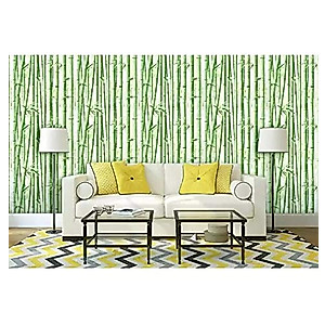 HOYOYO 17.8 x 118 Inches Self-Adhesive Liner Paper, Removable Shelf Liner Wall Stickers Dresser Drawer Peel Stick Kitchen Home Decor, Green Bamboo