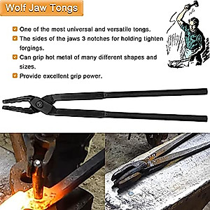 Blacksmith Forging Tools Kit Wolf Jaw Tongs (16'') & Blacksmith Hammer Anvil Blacksmithing Tongs Hammer Forge Tools For Making Knife, Forged Tongs