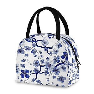 AUUXVA Lunch Bag Cherry Blossom Lunch Box Ice Cooler Insulated Portable Zipper Tote Handbag for Men Women Boys Girls