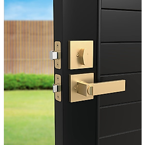 Mega Handles Entry Combo I Entry Lever Door Handle and Single Cylinder Deadbolt Lock and Key Combo Pack - Heavy Duty Square Locking Lever Set for Left or Right-Handed Doors - Satin Brass