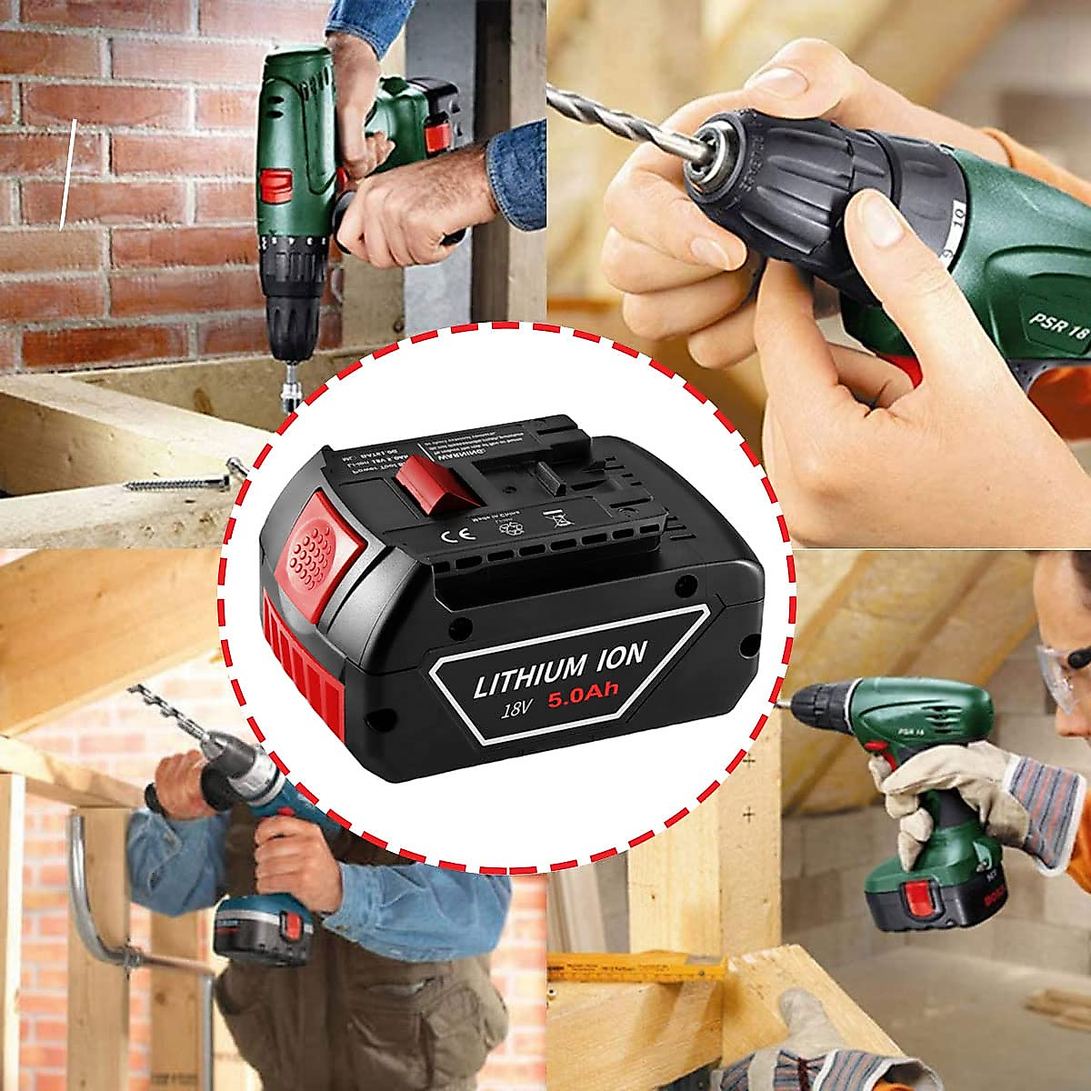 MANUFER 2 Packs 5.0Ah 18V BAT609 Li-ion Replacment for Bosch 18V Battery Compatible with Bosch Lithium Ion 18V BAT609 BAT610G BAT618G BAT619 BAT621 BAT620 Cordless Power Tool Battery