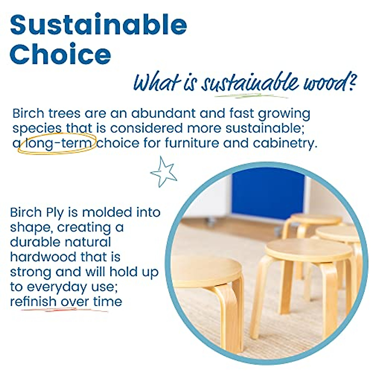 ECR4Kids Bentwood Stackable Stools, Classroom Furniture, Assorted, 6-Piece