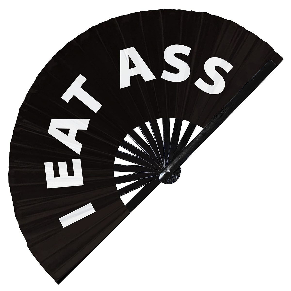 I Eat Ass hand fan foldable bamboo circuit hand fan funny pride lgbt gag words slang expressions statement gifts Festival accessories Rave handheld Circuit event Clack fans (Black)