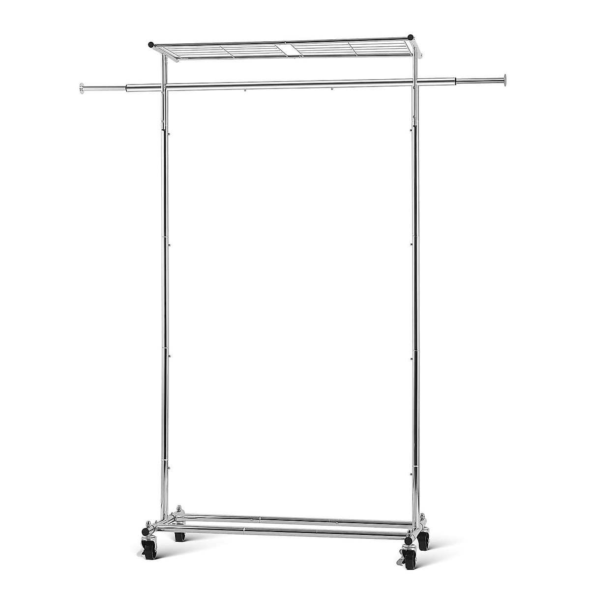 HOUSE AGAIN Clothes Rack on Wheels with Extra Top Storage Shelf, LARGE Rolling Garment Rack for Hanging Clothes, Heavy-duty Metal Clothing Rack Organizer for Bedroom, Living Room -Silver