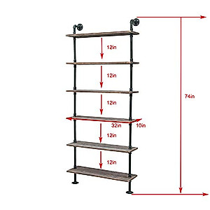 WGX Design For You Industrial Pipe Shelves Rustic Wood Ladder Bookshelf Wall Mounted Shelf for Living Room Decor and Storage (32in, 6 Layers)