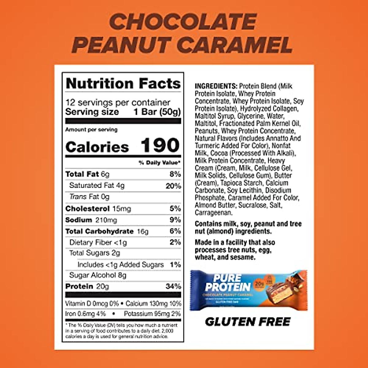 Pure Protein Bars, High Protein, Nutritious Snacks to Support Energy, Low Sugar, Gluten Free, Chocolate Peanut Caramel, 1.76oz, 12 Count (Pack of 1) (Packaging May Vary)