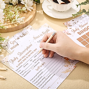 Yinder 145 Pcs Baby Shower Games Activities Cards with 20 Pencils Includes Baby Bingo Description and Wishes Guess Who Price is Right Word Scramble Game(Boho Pampas)