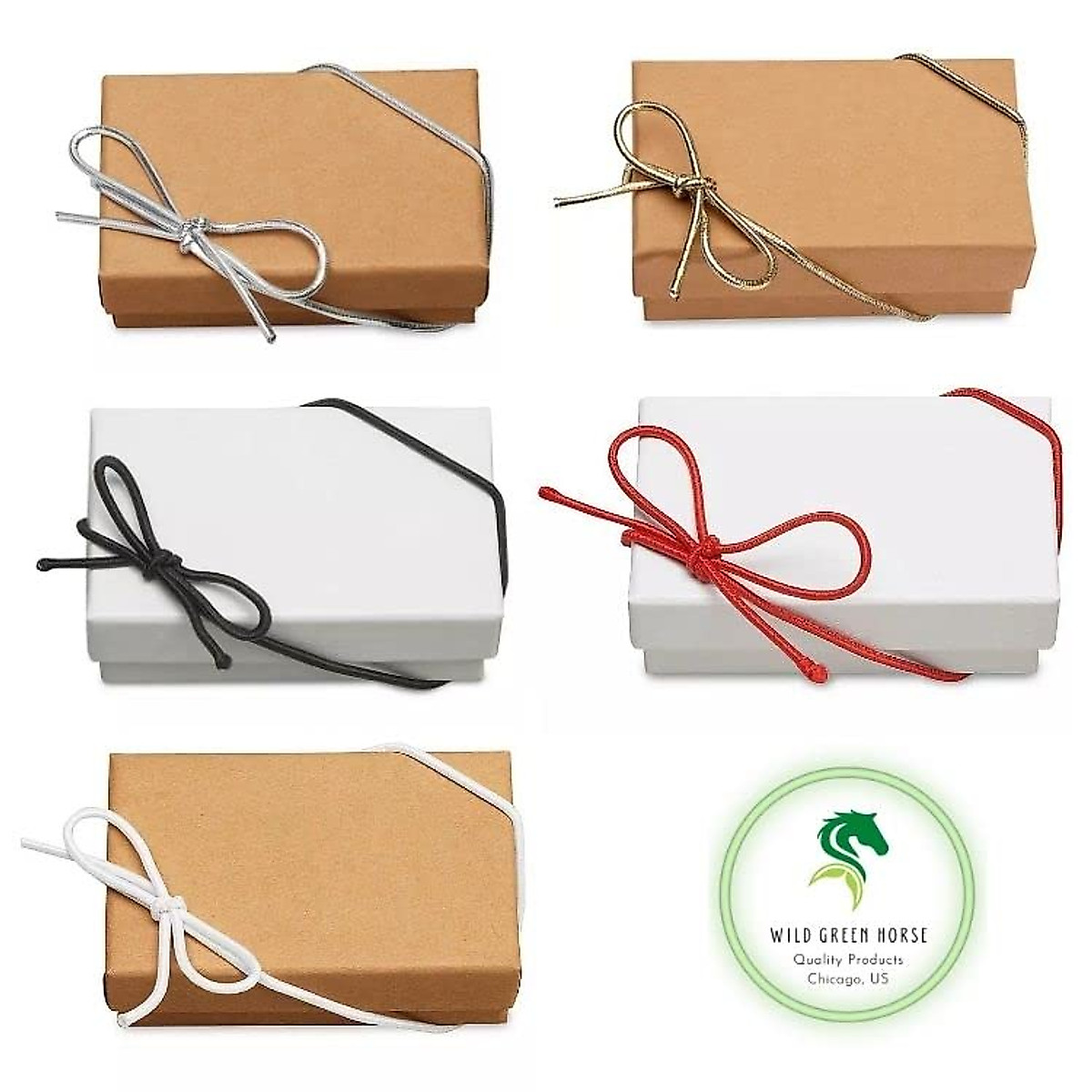 WGH Stretch Loops with Pre-Tied Bows, Elastic Cord Ribbon, Gift Box Bows, Craft & Easy Wrapping, Elastic Ribbon String for Gifts, Box, Craft, Bags - Pack 50 Units (10", White)