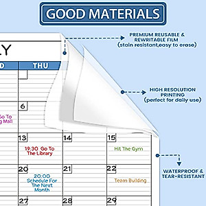 Large Dry Erase Calendar - Dry Erase Calendar for Wall, Undated Monthly Wall Calendar Laminated, 27.8"x 40", Blank Reusable Calendar Planner with Ample Daily Boxes, Notes for Home, Office, Classroom