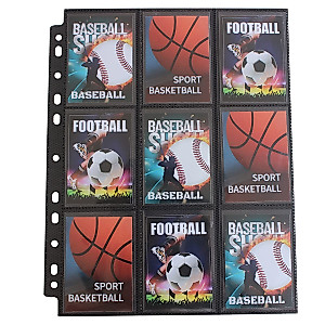 WINTRA 1800 Pockets Trading Card Pages, 9-Pocket Side-Loading Card Sleeves Protectors, Sports Card Collector Album Sheets for Ring Binder(100 Background Pages)