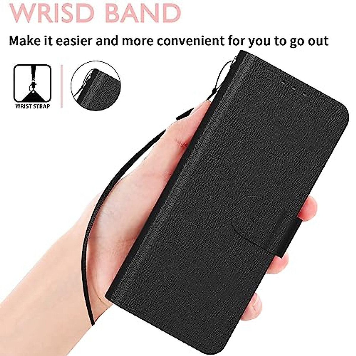 Singolas for Samsung Z Fold 5 Case, Samsung Z Fold 5 Wallet Case Card Holder Slots Cover Leather Flip Samsung Galaxy Z Fold 5 Case Protective Cover for Galaxy Z Fold 5 Case with Strap, Black