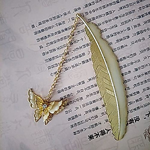 Luminous Bookmark Retro Feather Metal Bookmark, Glow in The Dark Bookmark, Ideal Gift for Reader, Teachers, Adults, Kids(Silver Butterfly)