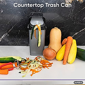 Superio 1.25 Gal Mini Plastic Trash Can with Swing Top Lid Small Waste Bin for Countertop, Desk, Vanity, Bathroom 5 Quart (Grey/Black)