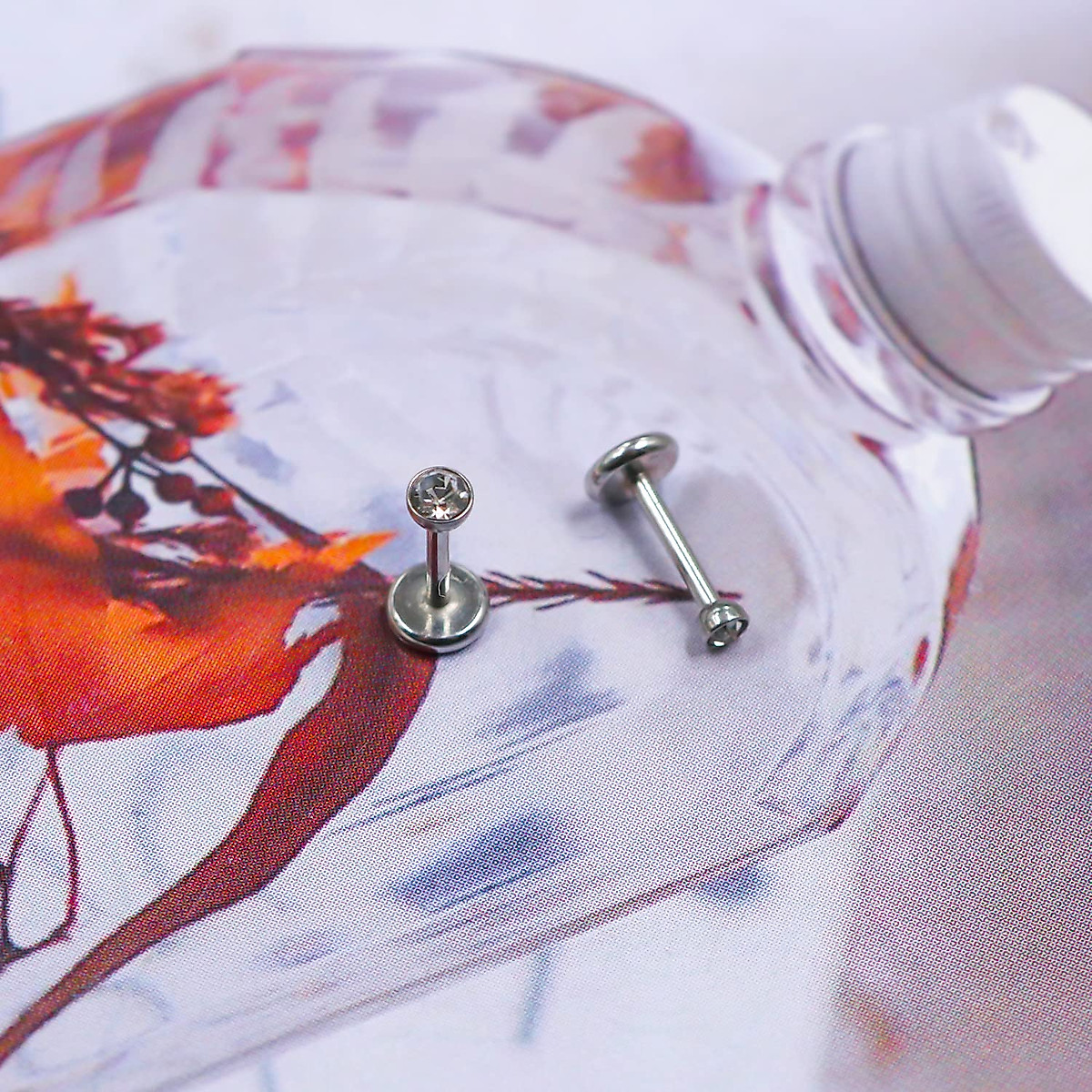 FLOGWE Implant Grade Titanium Lip Stud Rings 20G 6mm Barbell Threadless Push-in Flat Back Nose Stud Ring Earring Stud CZ 2mm 2.5mm 3mm Piercing Jewelry