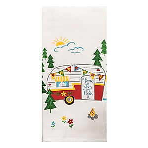 4 Piece Happy Camper Kitchen Towel Bundle - 1 Tea Towel, 1 Terry Towel and 2 Potholders