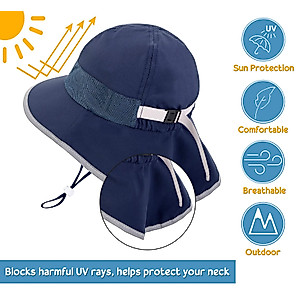 Toddler Hat Infant Hats Boys Sun Protection Infant Hat UPF 50+ Wide Brim Infants Sun Hats Adjustable Summer Hat for Toddler Boy,Navy,6-24 Months