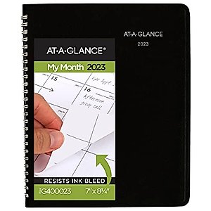 2023 Monthly Planner by AT-A-GLANCE, DayMinder, 7" x 8-3/4", Medium, Faux Leather, Black (G40000)