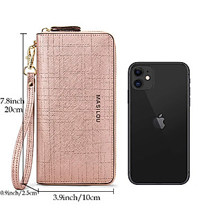 Wallet for Women Wristlet Large Cell Phone Wallet Case Pocket Long Card Holder Coin Purse Bifold RFID Blocking Zipper Clutch Handbag Leather Travel Evening Bag Gifts for Girls Ladies (Black 01)