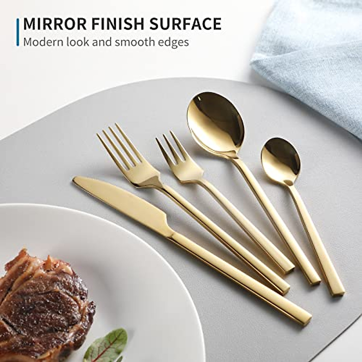 Velaze 30 Piece Gold Silverware Set for 6 with Fancy Gift Box, Premium Stainless Steel Flatware Set, Mirror Polished Cutlery, Durable Forks Spoons and Knives Set, Kitchen Utensils Sets