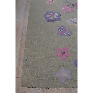 EORC T138GY5X8 Hand-Tufted Wool Kid's Butterfly Rug, 5' x 8', Gray