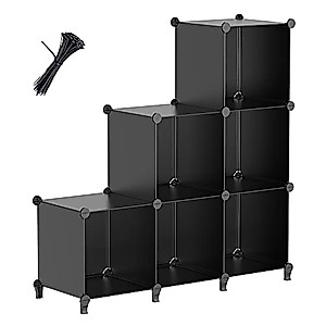 6-Cube Storage Organizer, Closet Organizer Storage shelf Bookcase Bookshelf with Metal Hammer, Storage Cubes Organizer Cabinet for Kids, Closet, Bedroom, Bathroom, (11.8x11.8x11.8 inch), Black
