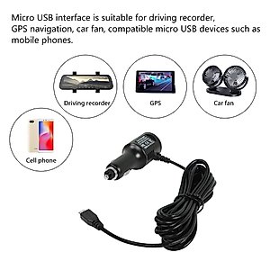 RIIEYOCA Dash Cam Micro USB Power Cable, with Switch USB 5V 2.4A Port, for Most Dash Camera and GPS Navigation, Compatible with USB Port Devices（Cable:11.48ft）