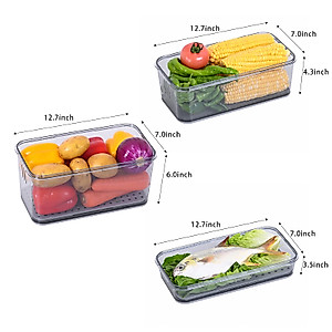 Refrigerator Organizer Bins Set,Stackable Produce Saver Organizer Bin Storage Containers with Removable Drain Tray for Fridge, Cabinets, Countertops and Pantry (Gray)