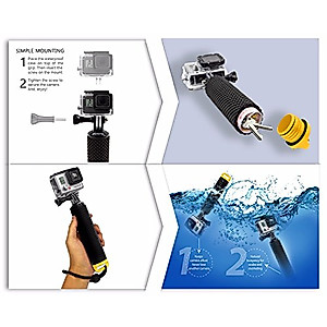 MiPremium Waterproof Floating Hand Grip Compatible with GoPro Cameras Hero 11 10 9 8 7 6 5 4 3 Session Black Silver Handler Plus Handle Mount Accessories for Water Sport and Action Cameras (Yellow)