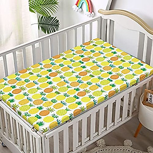 Pineapple Themed Fitted Mini Crib Sheets,Portable Mini Crib Sheets Soft & Stretchy Fitted Crib Sheet-Baby Crib Sheets for Girl or Boy,24“ x38“,Multicolor