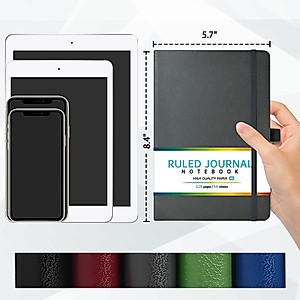 WORPICE Ruled Notebook Journal - Faux Leather Hardcover Writing Notebook, 5.7" x 8.4", 144 Pages, Lined Notebook/Journal with 100 GSM Thick Paper, Elastic Closure, Back Pocket, Bookmark - Gray