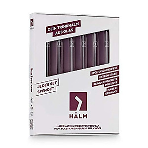 HALM Glass Straws - 6 Reusable 6 inch clear Drinking Straws short + Plastic-Free Cleaning Brush - Made in Germany - Dishwasher Safe - Eco-Friendly - Perfect for Tumbler