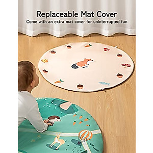 Baby Play Mat, Besrey 7 in 1 Thicker Baby Play Gym, 5 Zoo Theme Developmental Toys Tummy Time Mat, 2 Replaceable Washable Mat Cover, Soft Pillow & Cushion, Activity Gym Mat for Toddler Infant Newborn