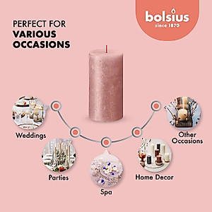 BOLSIUS Pink Shimmer Metallic Pillar Candles 4 Pack - 2.75 X 5 Inches - Premium European Quality - includes Natural Plant-Based Wax - Unscented Dripless Smokeless 60 Hour Party & Wedding Candles