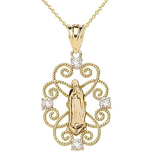 10k Yellow Gold Filigree Our Lady Of Guadalupe Pendant Necklace, 18"