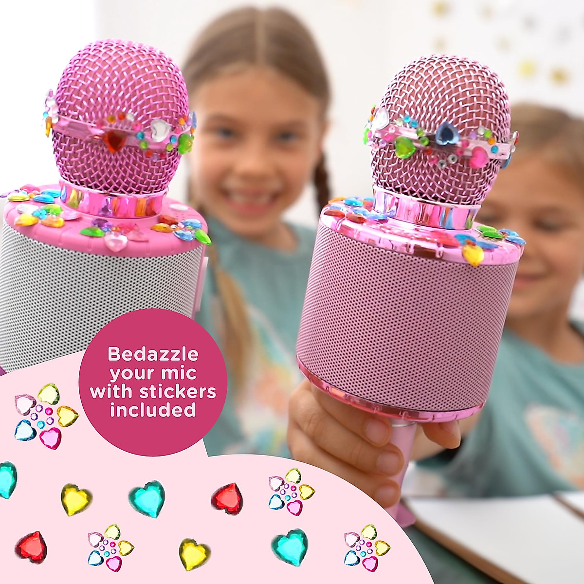 Move2Play, Kids Karaoke Microphone | Personalize with Jewel Stickers | Birthday Gift for Girls, Boys & Toddlers | Girls Toy Ages 3, 4-5, 6, 7, 8+ Years Old