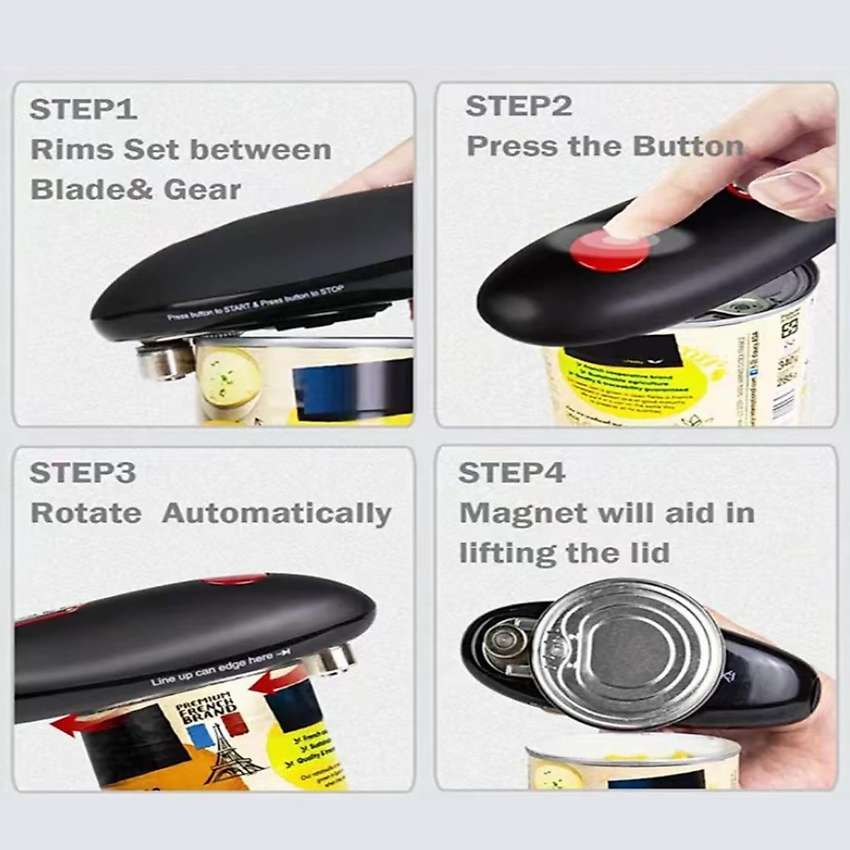 One Touch Electric Can Opener Easy Open Any Can Size with Smooth Edge, Hands Free and Battery Operated Electric Can Openers for Kitchen, Kitchen Gadget Electric Can Opener for Seniors (Black)