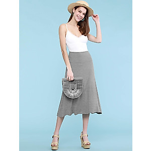Lock and Love LL WB1105 Womens Lightweight Fold Over Flared Midi Skirt S Heather_Grey
