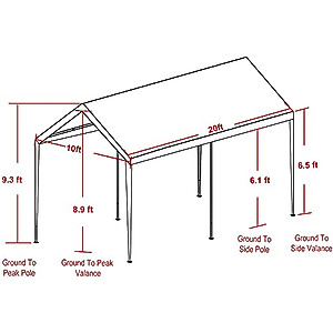 Abba Patio Portable Lightweight Carport Canopy 10 x 20 ft Easy to Assemble Garage Boat Shelter Car Tent for Party, Wedding, Garden, Outdoor Storage Shed with 6 Steel Legs, Khaki
