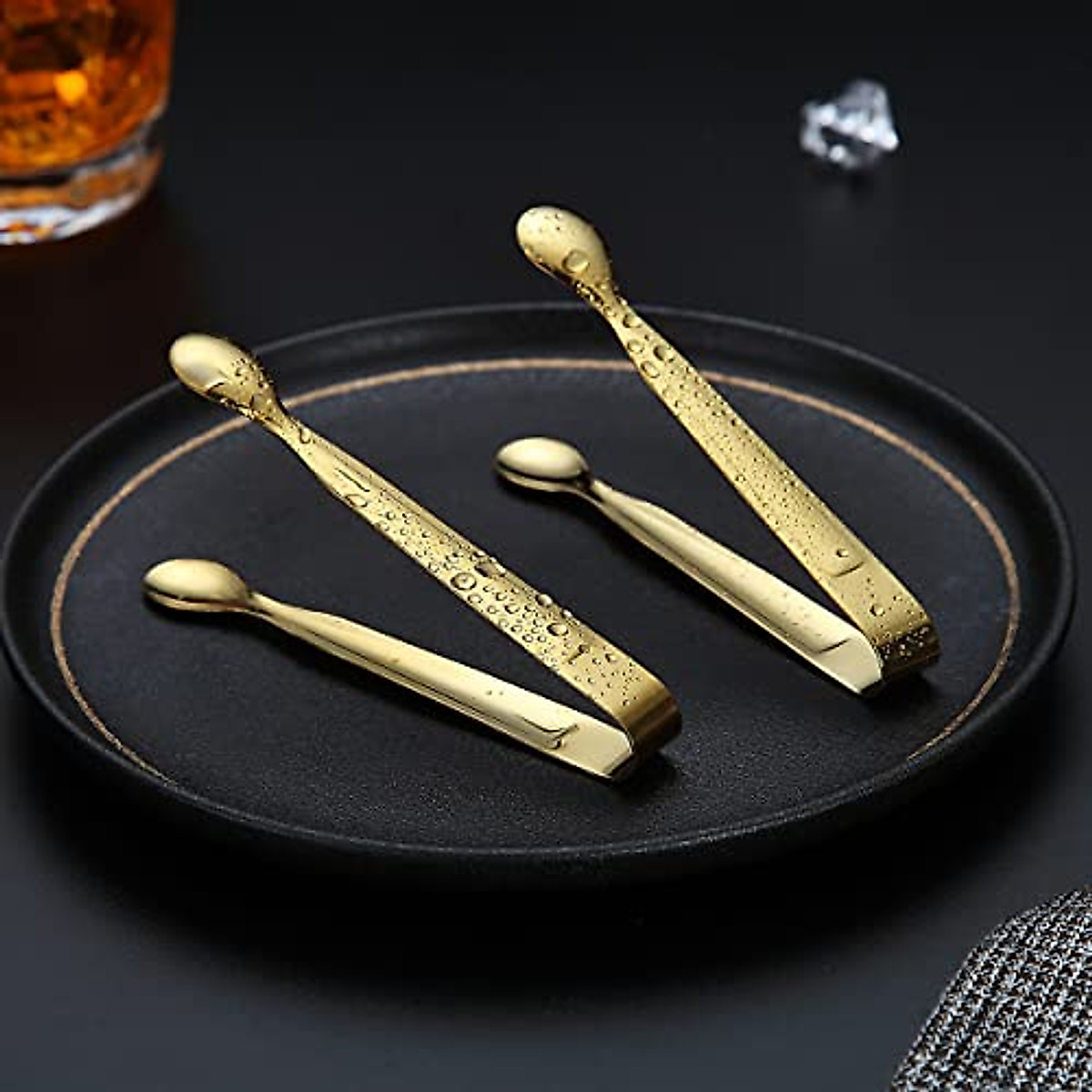 Gold 6 Pieces Sugar Tongs, Kyraton Stainless Steel Titanium Plating Gold Ice Tongs Mini Serving Tongs Appetizers Tongs Small Kitchen Tongs for Coffee Tea Sugar Candy Ice Cube Party Bar Kitchen