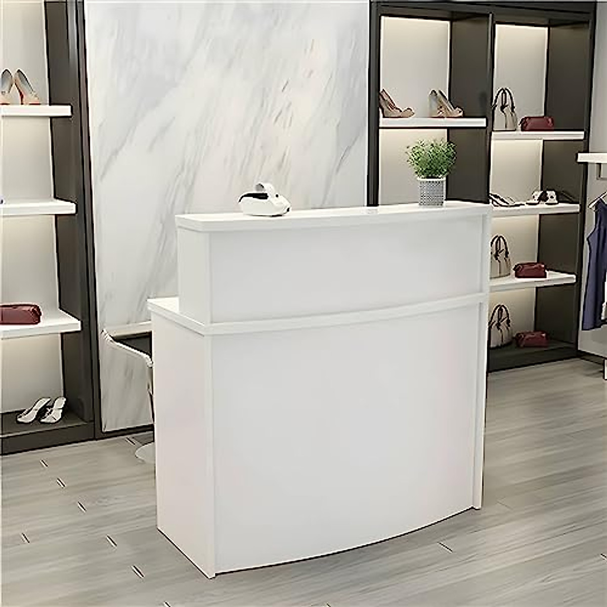 UGOS Mono 40" Modern Reception Desk w/Transaction Counter | Laminate Desktop | Multifunctional Standing Front Desk for Home, Office, Salon, Spas, and Lobby (White)