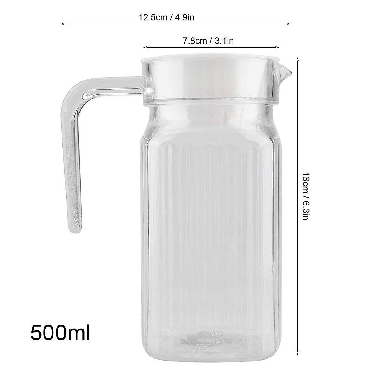 Haofy Acrylic Pitcher, Small Plastic Pitcher Juices Pitcher, Transparent Water Jugs Broken Resistant Beverage Jugs, Storing Milk Juices Tea Lemonade, with Lid and Handle(500ML)