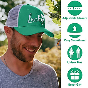 St Patricks Day Embroidered Trucker Hat for Men, Luck Adjustable Washable Green Shamrock Baseball Cap