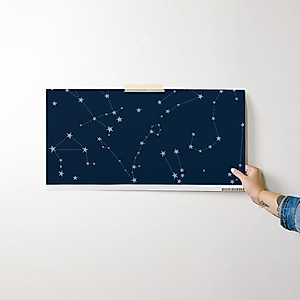 Peel & Stick Wallpaper Swatch - Zodiac Stars Astrology Navy Blue Constellations Night Sky Star Map Custom Removable Wallpaper by Spoonflower