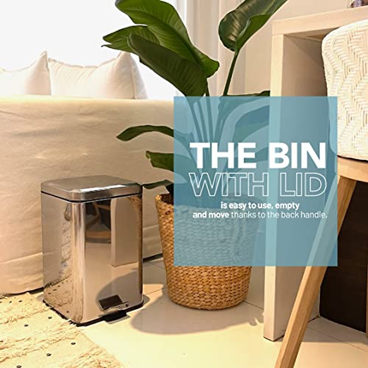 AWENN - Kitchen Garbage Trash Can with Lid and Pedal - Touchless Round Shape Waste Bin - Stainless Steel Dustbin with Removable Inner Bucket for and Outdoors – Gray (5.3 Gallon – 20 Liters)